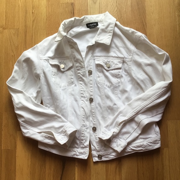 bebe | Jackets & Coats | Womens White Bebe Denim Jacket Silver Bebe ...